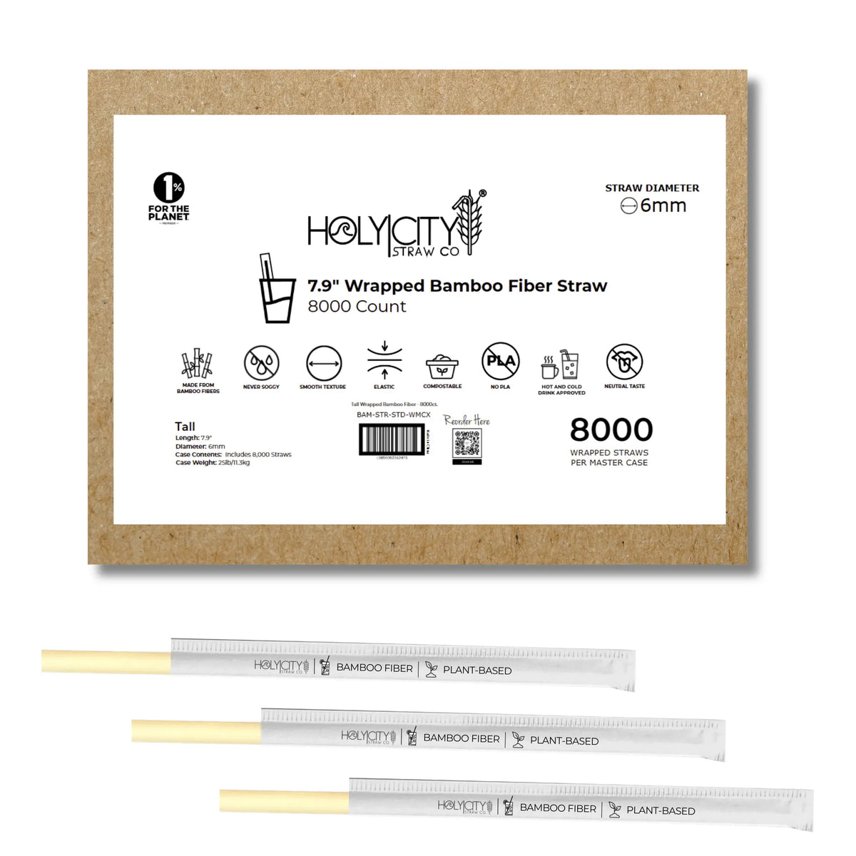 7.9" Wrapped Bamboo Fiber Straw | 6mm – Holy City Straw Company